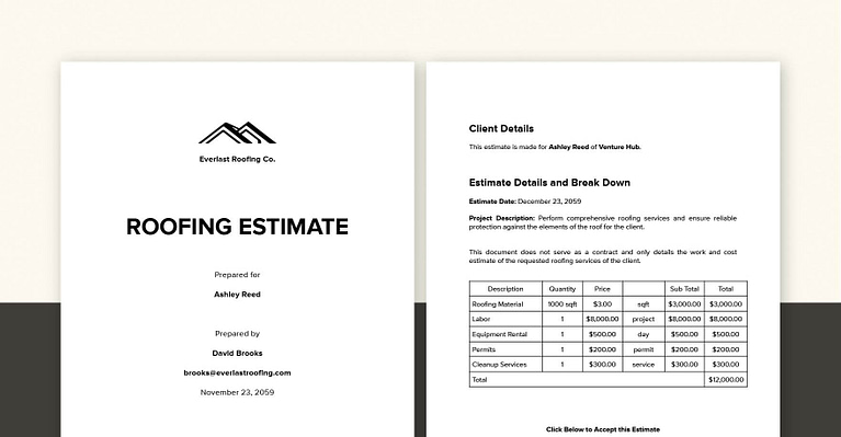 Roofing Estimates Template | 11+ Free Roofing Estimate Templates | Hook ...